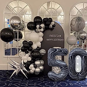 30 Balloon Number, 40 Inch Black Marble Foil Balloons Giant Jumbo Helium Number 30 Balloons for 30th Birthday Decorations Anniversary Events Boys Girls Party Decorations(Black Marble Agate)