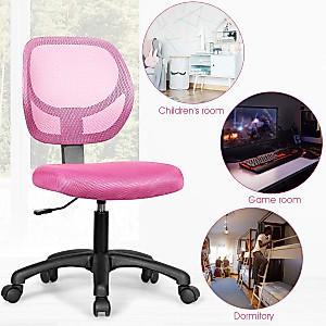 POWERSTONE Small Desk Chair Home Office Chair Armless Adjustable Swivel Ergonomic Office Computer Mesh Chair Low Back Task Chair for Small Spaces Pink