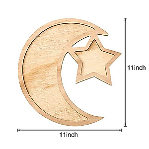 WILLBOND 2 Sets Ramadan Wood Tray Moon Wooden Star Tableware Eid Mubarak Party Serving Tableware for Breakfast Dinner Dessert Pastry Display Holder Decoration Ornament
