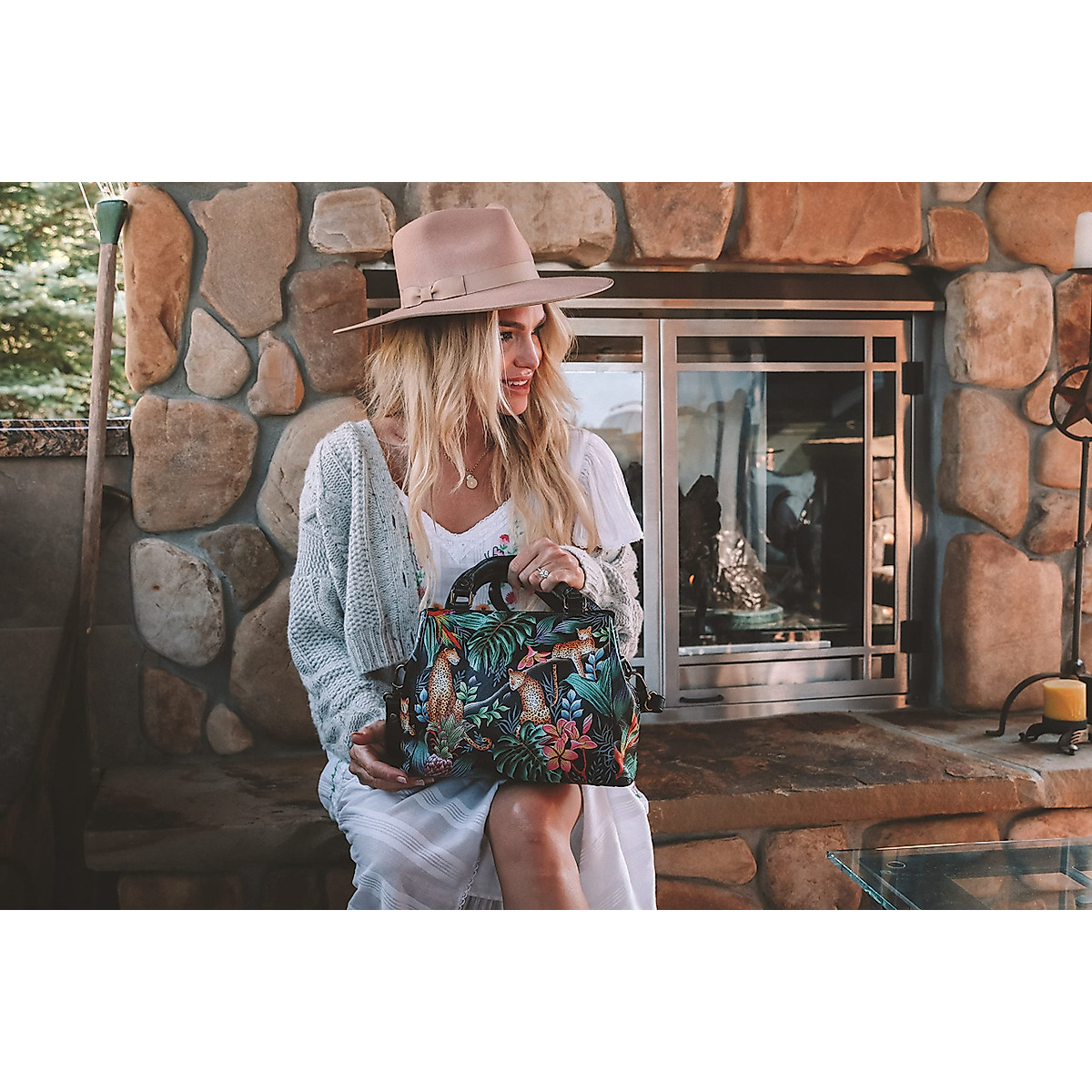 Anuschka Women’s Genuine Leather Multi Compartment Satchel - Hand Painted Exterior - Jungle Queen