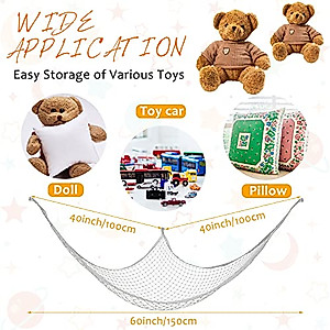 Shappy 2 Pack Stuffed Animal Toy Hammock with LED Light Large Organizer Display Holder Net Boho Corner Hanging Storage 13 Feet String and Hooks for Nursery Bedroom Kids Room Decor