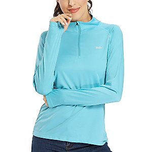 Willit Women's UPF 50+ Sun Protection Shirt SPF Long Sleeve Lightweight Half-Zip Golf Outdoor Shirt Quick Dry Rash Guard Blue M