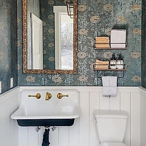 WINKEAR Wall Mount Bathroom Sink Faucet 3 Hole Brushed Gold 2 Lever Handles 8 inch Widespread Lavatory Faucet 360° Swivel Spout Brass Rough-in Included