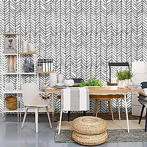 Hopeak Geometric Pattern Wallpaper Black and White Striped Design Peel and Stick Removable Decorative Wallpaper 17.7 x 118 Inches