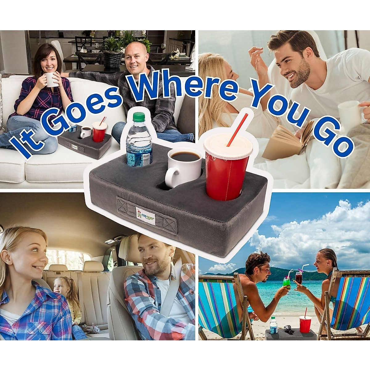 The Original Cup Cozy Pillow Gray-As Seen on TV-The World's Best Couch/Bed/Car Cup Holder for Drinks/Snacks/Remotes! (Brown)