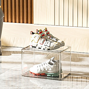 KOKOIN Magnetic Acrylic Clear Shoe Boxes – 360° Clear Plastic Stackable Sneaker Storage Box Shoe Display Box Professional Grade Shoe Display Case, Shoe Organizer for Closet (Transparent 6pc)
