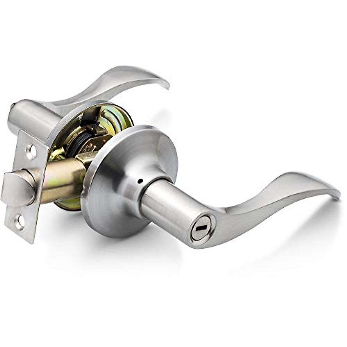 Berlin Modisch Entrance Lever Door Handle [Lock with Two Keys] for Office or Front Door with a Satin Nickel Finish, Reversible for Right & Left Side, Entry Lever Classic Series