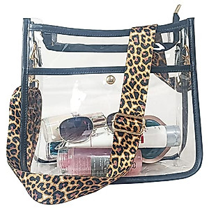 PVC Clear Purse bag Leopard Guitar Strap Clear Bag Stadium Approved Women's Clear Shoulder Crossbody Bag For concert……（Black）…