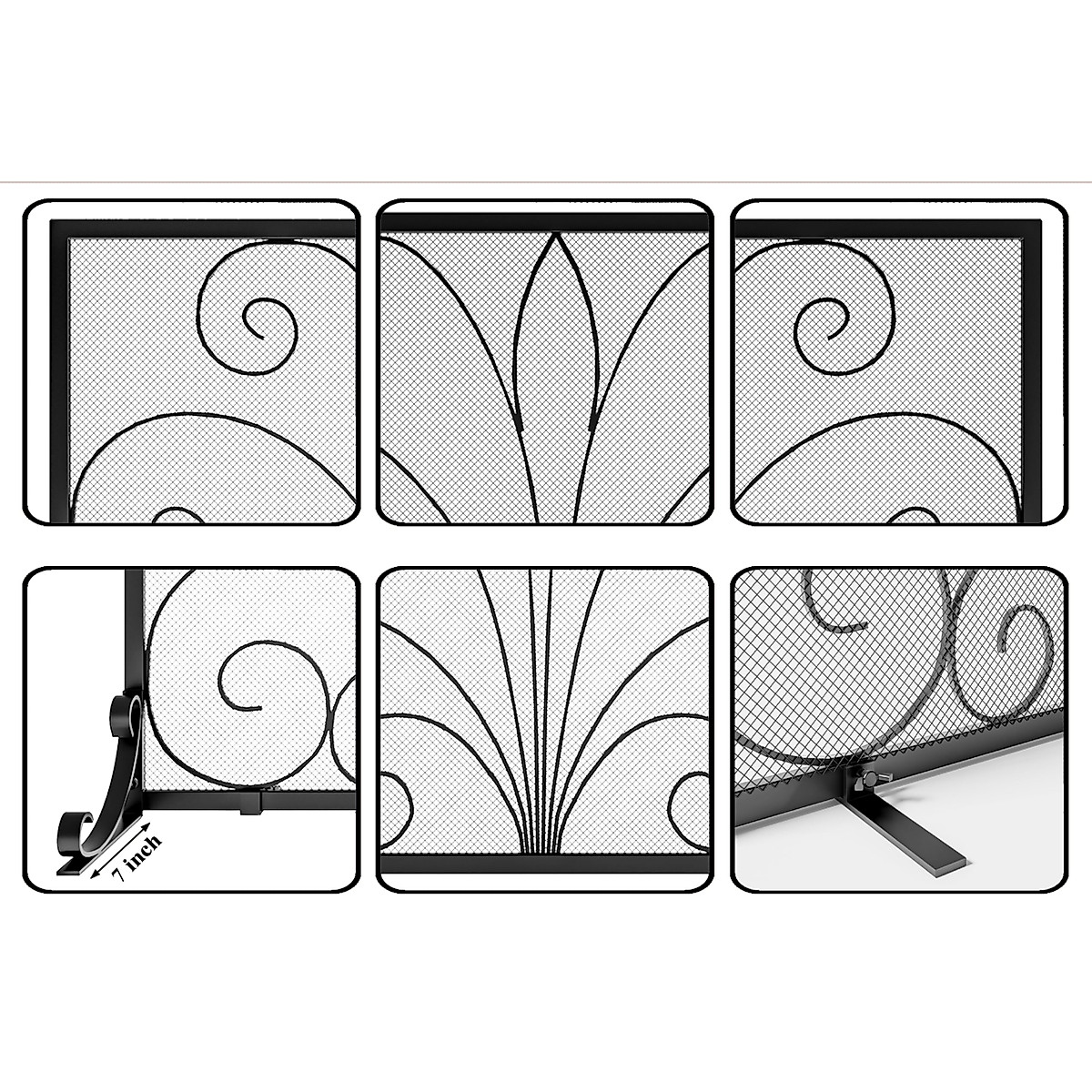 Fire Beauty Fireplace Screen,Handcrafted Wrought Iron Decorative Mesh,Flat Guard Metal Furnace Fireguards Mesh,Fireguards Safe Spark Protector for Living Room,Wood Burning Stove Accessories (Black)