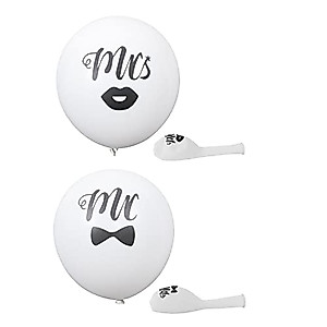 Borsgye 33PCS Just Married Banner Mr and Mrs Wooden Signs Letter Deco Set Printed Balloons Glitter Latex Balloons Gold Cake Toppers Reception Sign Garland for Table Bridal Decorations Supplies
