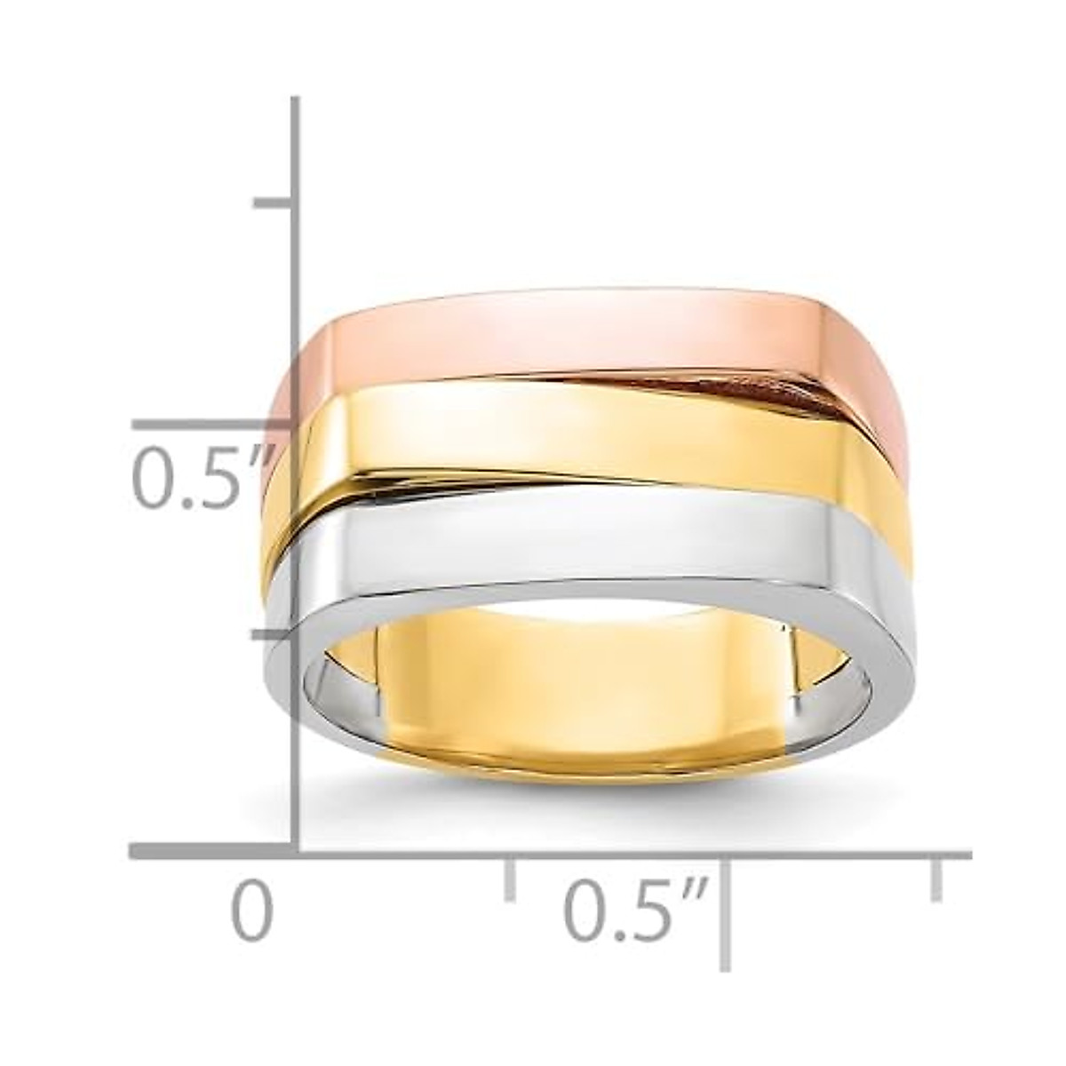 Diamond2Deal 14k Yellow Gold Tri-Color Contemporary Flat Top Band Ring Fine Jewelry for Women