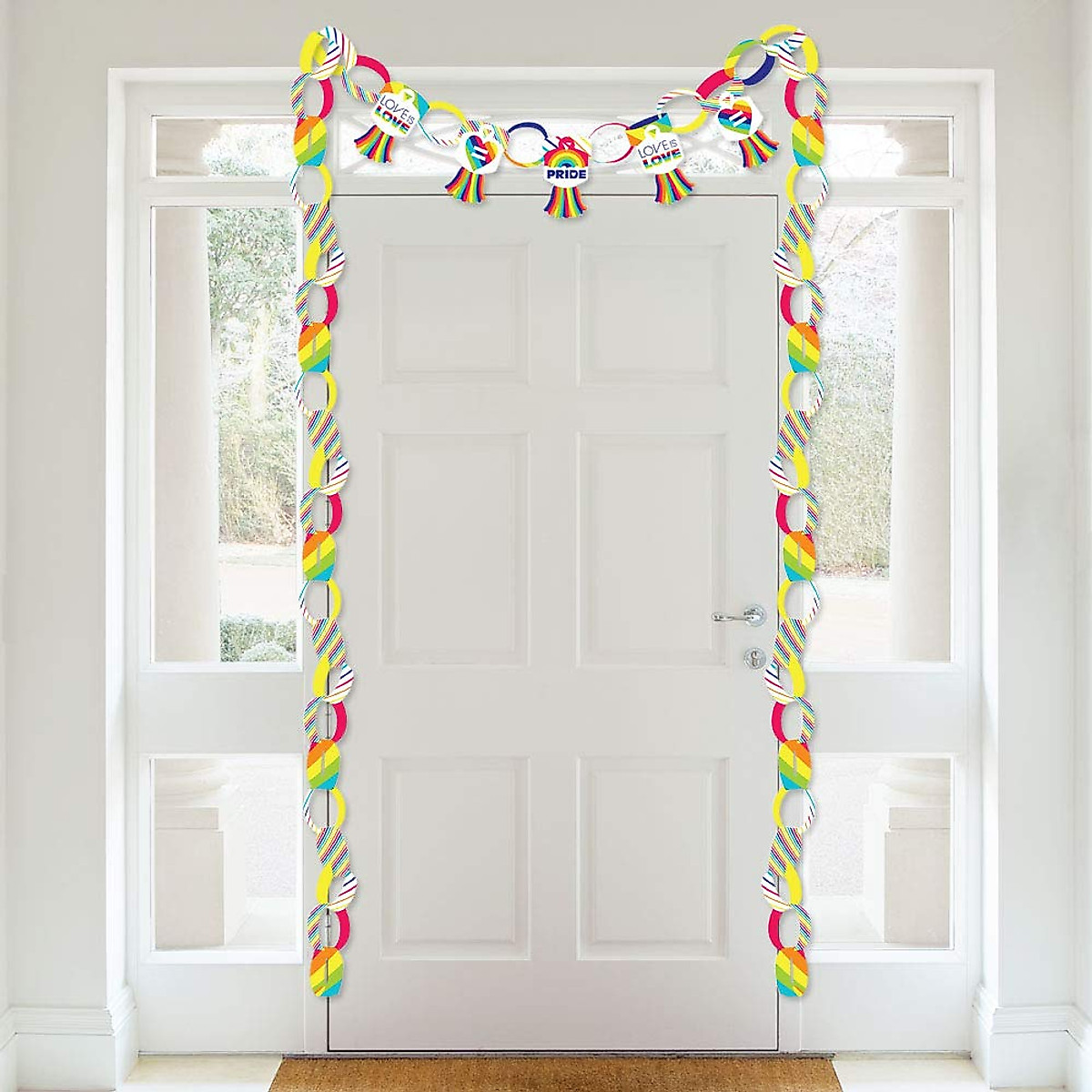 Big Dot of Happiness Love is Love - Gay Pride - 90 Chain Links and 30 Paper Tassels Decoration Kit - LGBTQ Rainbow Party Paper Chains Garland - 21 feet