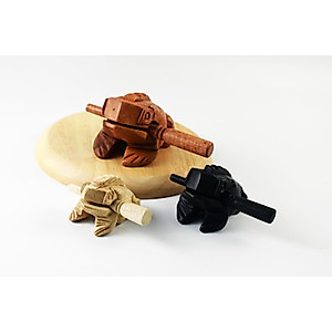 Guiros Percussion Instruments Wooden Frog 3 Piece Set of 4 Inch, 3 Inch, 2.75 Inch, Wooden Frog Musical Instrument (Brown/Black/Natural Color)