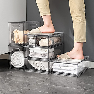 MineSign 9 Pack Stackable Fridge Organizer Drawer Pull-Out Bins with Handles Large Clear Food Container with Removable Dividers Refrigerator Storage box Divided Produce Saver for Pantry Kitchen