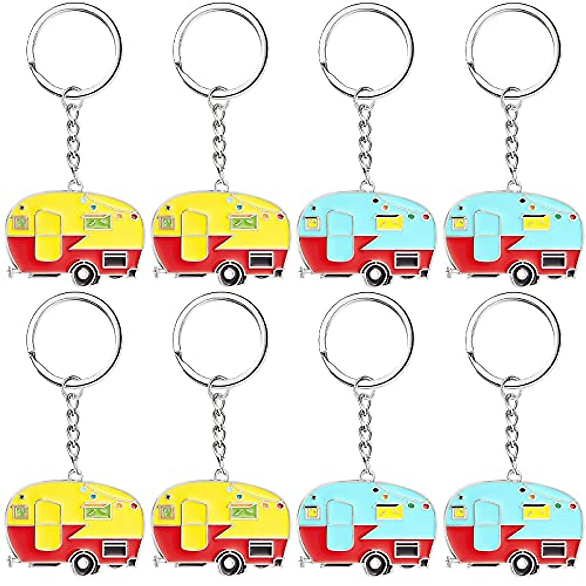 Hicarer Camper Keychain Camper Accessories for Travel Trailers Retro Camping RV Keychain Set for Travel (8 Pieces)