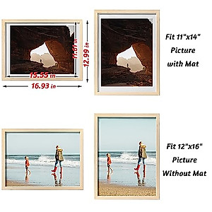 Kilarero 12x16 Picture Frame Set of 2, Made of Solid Wood Covered by Plexiglass Display 11x14 with Mat or 12x16 Without Mat for Wall or Tabletop, Photo Frame for Horizontal and Vertical Display(Natural,12x16)