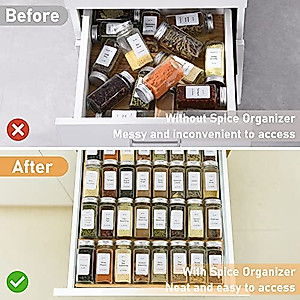 KitHero Spice Drawer Organizer with 24 Spice Jars and 216 Labels,Non-slip Rubber, Bamboo 4 Tier Spice Racks Tray Seasoning Containers for Kitchen Drawers,Cabinets,Countertops,13" Wide * 15.8" Deep