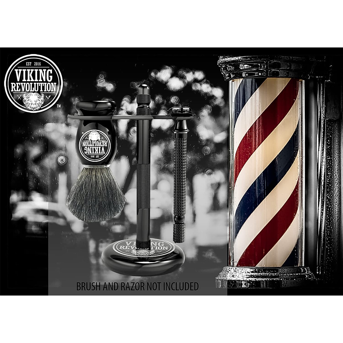 Viking Revolution Black Safety Razor Stand - Razor Holder and Shaving Brush Stand to Prolong the Life of Your Razor - Weighted Bottom for Extra Stability