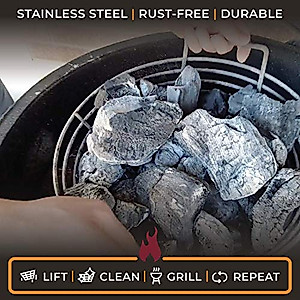 Kick Ash Basket Stainless Steel Charcoal Ash Basket for Kamado Joe Classic - Classic Kamado Grill Charcoal Basket Accessory - Designed in Wisconsin