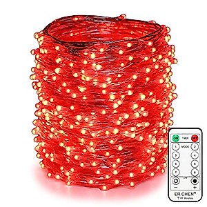 ER CHEN Red Fairy Lights Plug in, 66ft 200 LED Starry String Lights Dimmable with Remote Control, Waterproof Copper Wire Decorative Lights for Bedroom, Patio, Garden, Yard, Party （Red）