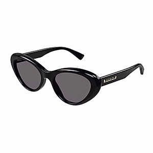 Gucci Women's Symbols Cat Eye Sunglasses, Black Black Grey, One Size