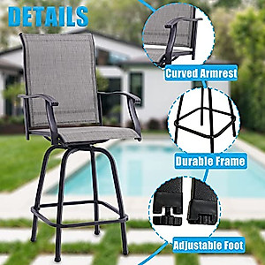 Outdoor Swivel Bar Stools, High Patio Bar Stools Textilene for Bistro Lawn Garden Backyard All Weather Furniture Set, Bar Height Patio Chairs with Armrest, Set of 2, Gray (2)