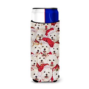 Caroline's Treasures PPP3133MUK Westie Christmas a Plenty Ultra Hugger for slim cans Can Cooler Sleeve Hugger Machine Washable Drink Sleeve Hugger Collapsible Insulator Beverage Insulated Holder