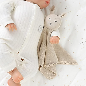 LAWKUL Baby Lovey Knit Cotton Babe Security Blanket Bunny Comforter Blankie Adorable Soft Newborns Lovies for Boy Girl Beige