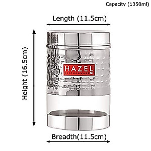 HAZEL Stainless Steel Hammered Finish Transparent Glossy See Through Container, Set of 4, 1350 ML Each, Silver