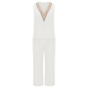 H-626 White Womens Pants Sets Faux Gauze Linen Pants Sets for Ladies Capri Cami Tank Flared Wide Leg Basic Bootcut Summer Fall Pants Sets Button 2023 Clothing Y2K MR XL