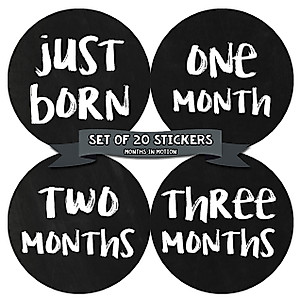 Months In Motion Baby Monthly Milestone Stickers - First Year Set of Baby Month Stickers for Newborn Photo Keepsakes (Gender Neutral - Boy or Girl Set of 20)