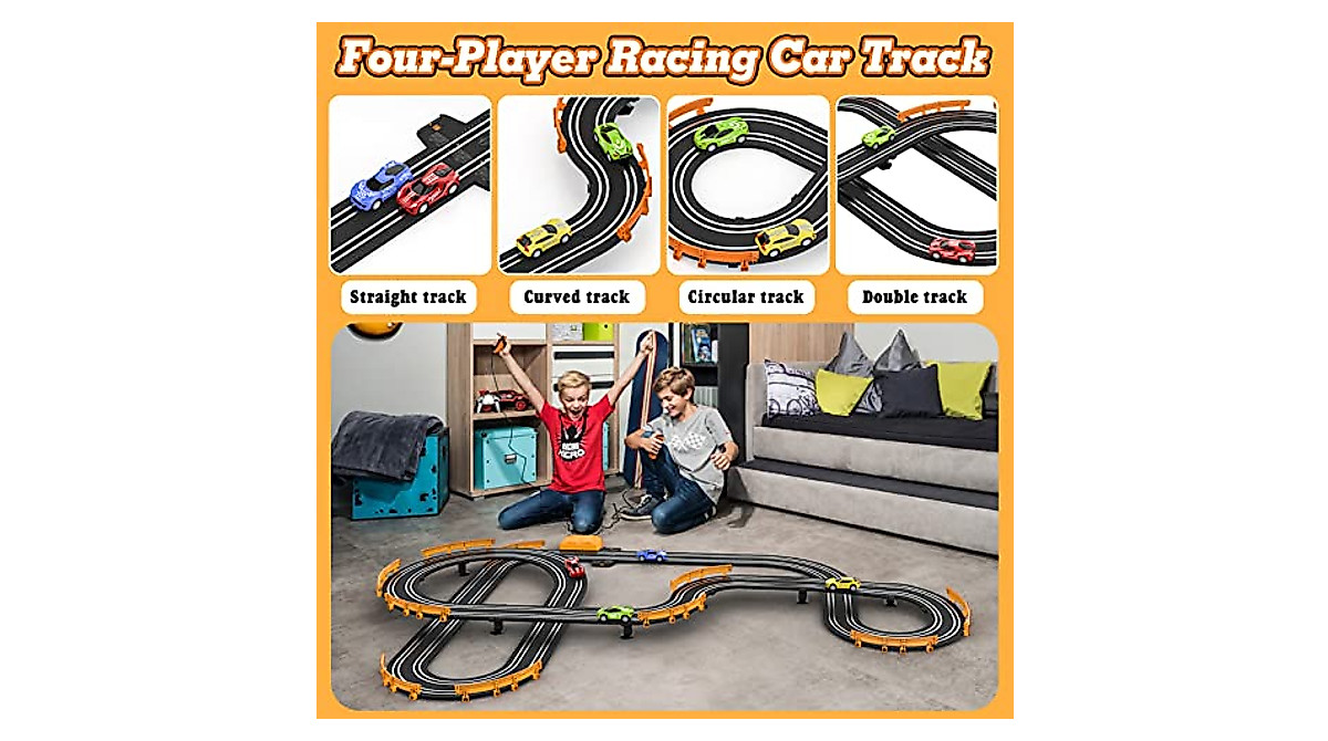 Slot Car Race Track Set - 4 Cars, 18.4 ft Fun Racing