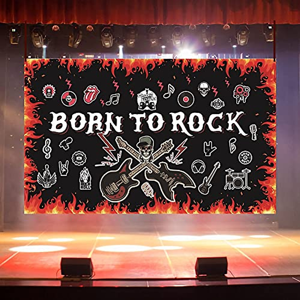 Crenics Born to Rock Backdrop Banner, Extra Large 1950's Rock and Roll Party Decorations, Rock Star Music Theme Birthday Party Supplies, 5.9 x 3.6 ft