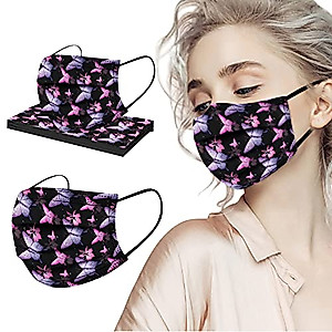 Wtosuhe 50 Pack Adults Floral Disposable FaceMasks, 3-Ply Women Spring FaceMasks with Flowers Butterfly Designs and Nose Wire for Work Holiday