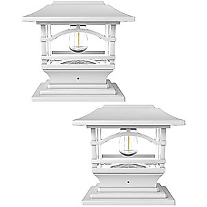Davinci Lighting Edison Solar Outdoor Post Cap Lights - 4x4 5x5 6x6 - Bright LED Light for Fence Deck Garden or Patio Posts - Pearl White (2 Pack)