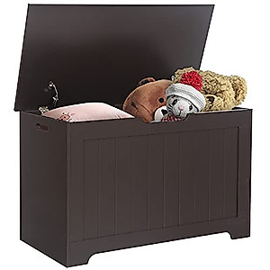Epetlover Toy Chest for Girls Boys Wooden Storage Box with Flip-top Lid & Safety Hinge, Kids Room Play Room Nursery Organizer, Bedroom Bench with 100L Storing Area, Brown