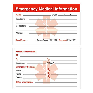 RXBC2011 Emergency Medical Information ID Card Pack of 5