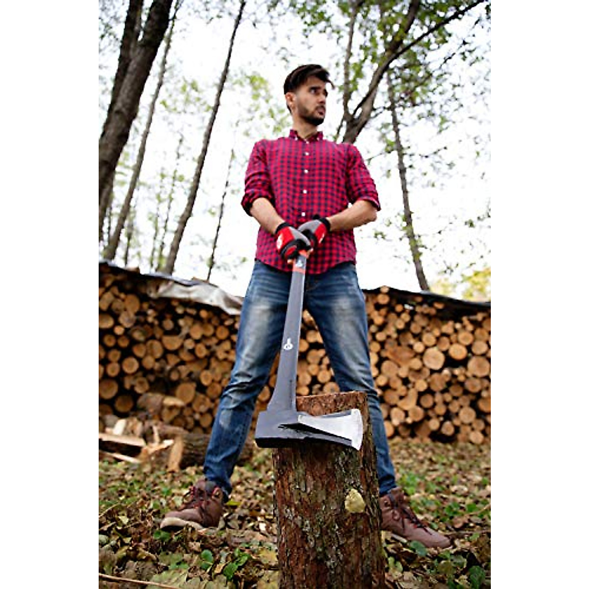 INTERTOOL 35-inch Splitting Maul, Wood Splitter Axe for Logs, 5 lb / 2270 g, Shock Absorbing Fiberglass Anti-Slip Handle with Blade Cover HT-0275