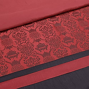 Chezmoi Collection Dynasty Jacquard 7-Piece Comforter Set Black/Red (Queen)
