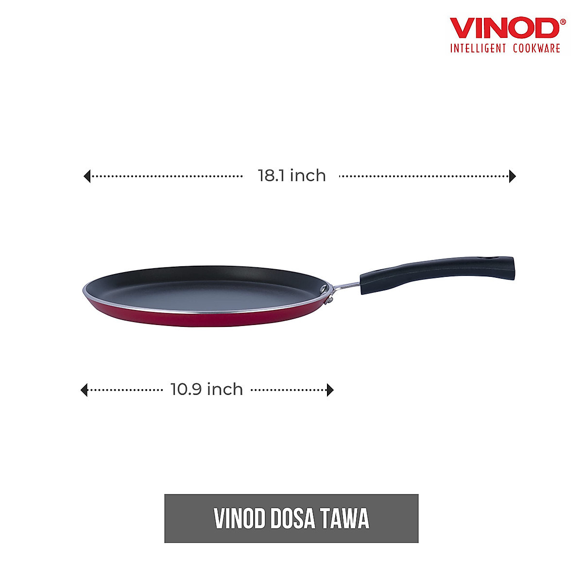 Vinod Dosa Tawa - 10 Inches Diameter - Crepe Pan - Nonstick Pancake Griddle - Induction Friendly - PFOA Free Scratch Friendly - Triple Riveted Handles - Works with Gas, Ceramic, Electric Stove