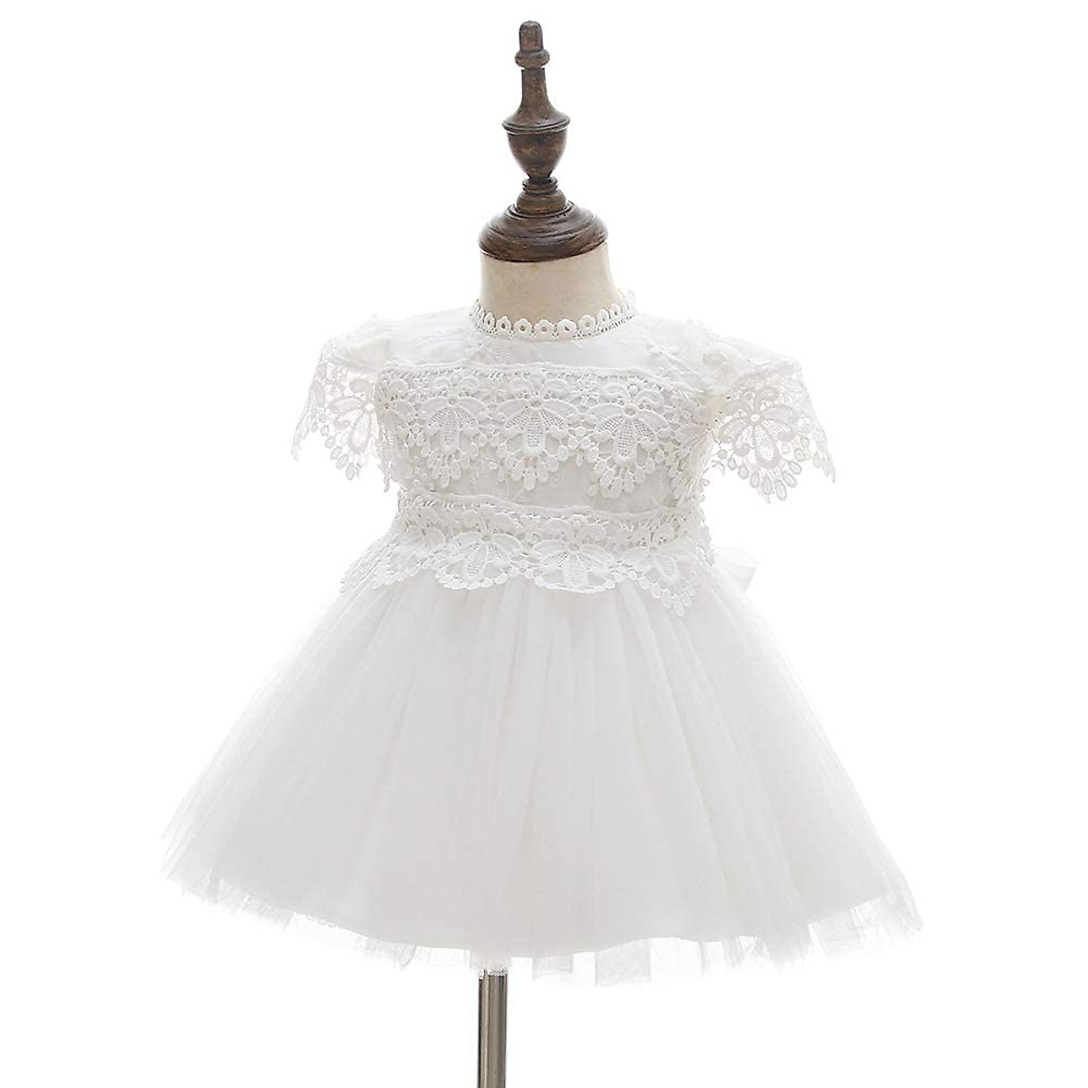 Meiqiduo Baby Girl Dress Christening Baptism Gowns Flower Girl Formal Dresses (3M/0-6Months, Ivory)