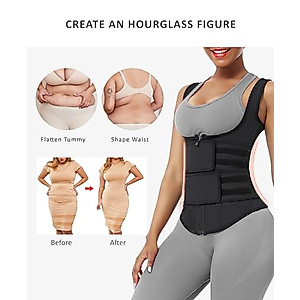 FeelinGirl Plus Size Latex Waist Vest Cincher Corset Vest Waist Trimmer Belt Body Shaper Workout with 9 Steel Bones