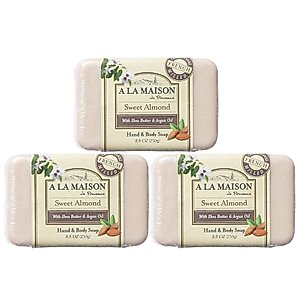 A LA MAISON Sweet Almond Bar Soap - Triple French Milled Natural Moisturizing Hand Soap Bar (3 Bars of Soap, 8.8 oz)