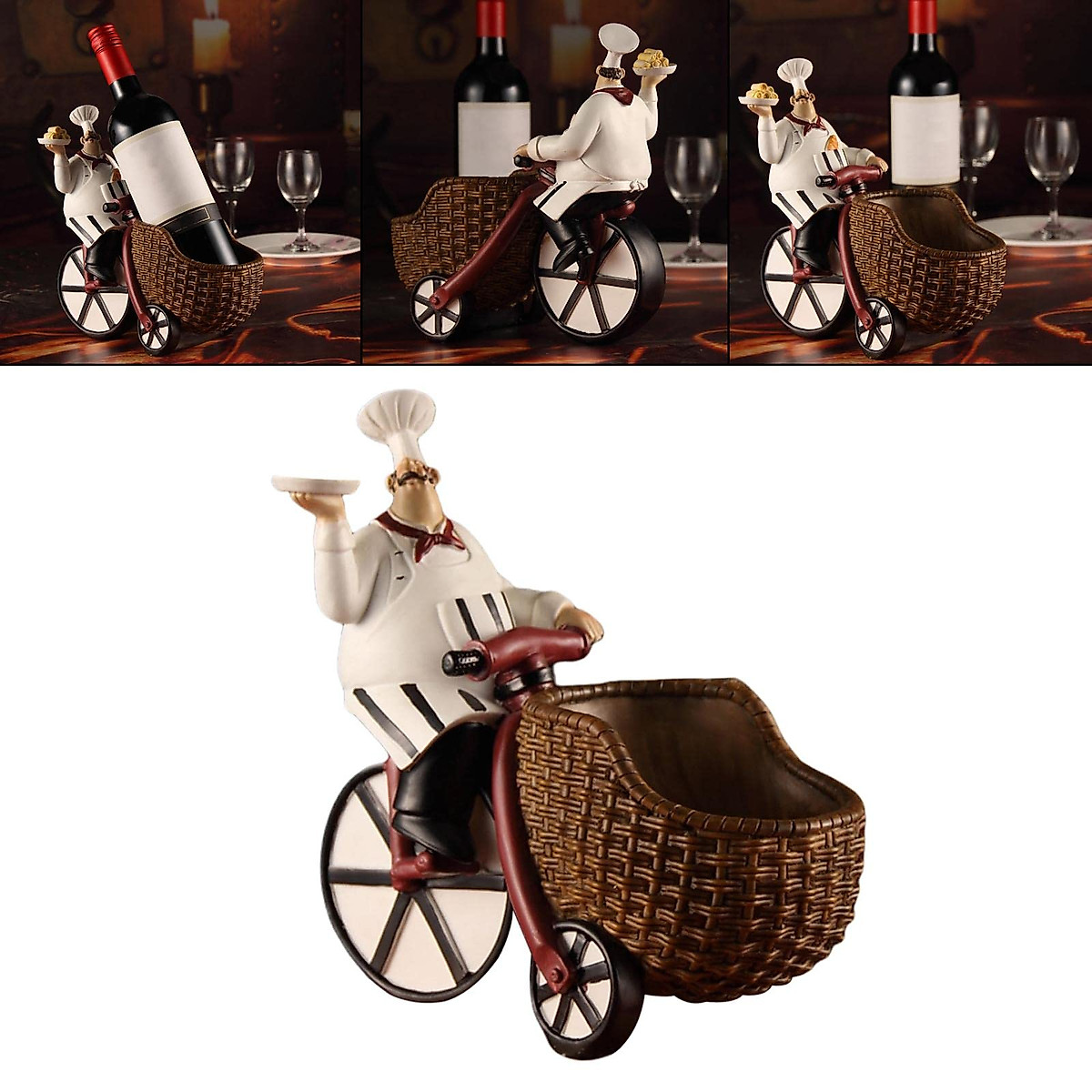 rockible Resin Crafts Wine Rack Chef Figurines Stylish Wine Bottle Holder Wine Storage Rack Liquor Holder for Kitchen Tabletop Home Dining Room Decor