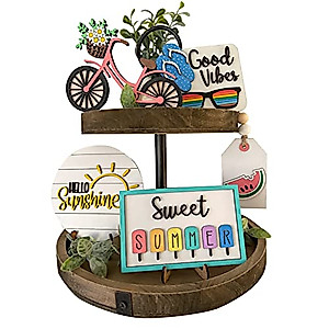 Summer Tier Tray Decor Summer Decor Summer Time Hello Summer Hierarchical Tray Decorative Set Summer Chevron Board Logo Rural Farmhouse Decorative Decorations Signs