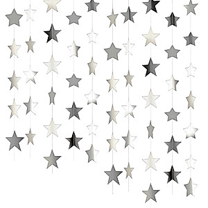 AimtoHome Glitter Star Garland Banner Decorations - Silver Bright Star Hanging Bunting Banner Backdrop for Graduation Wedding New Year Christmas Birthday Party Decor (66 Feet)