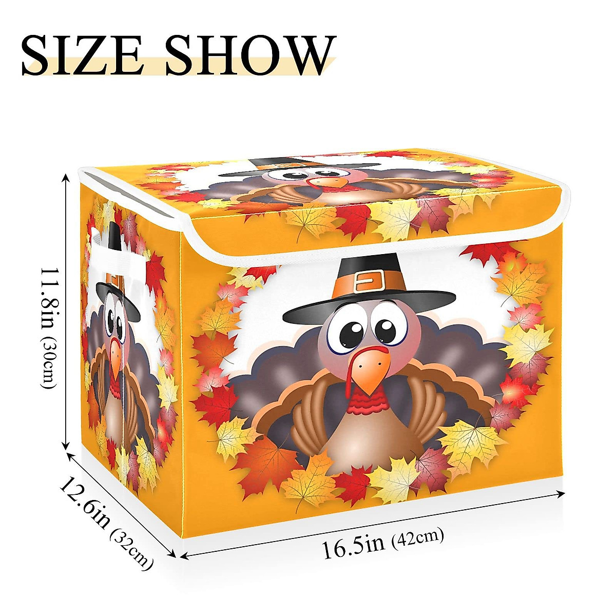 Krafig Thanksgiving Turkey Decorative Storage Box with Lid Large Bins Baskets Collapsible Cube Organizer Foldable Containers for Organizing, Toy, Playroom, Shelf, Closet
