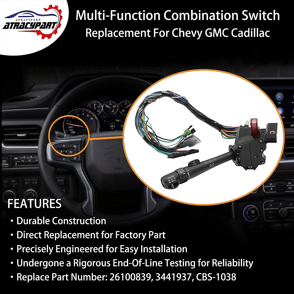 Multi-Function Turn Signal Switch Wiper Control | Replacement for 1999-2002 Chevy Silverado Avalanche Tahoe Suburban & GMC Sierra Yukon | Replaces# 26100839, 3441937, CBS-1038