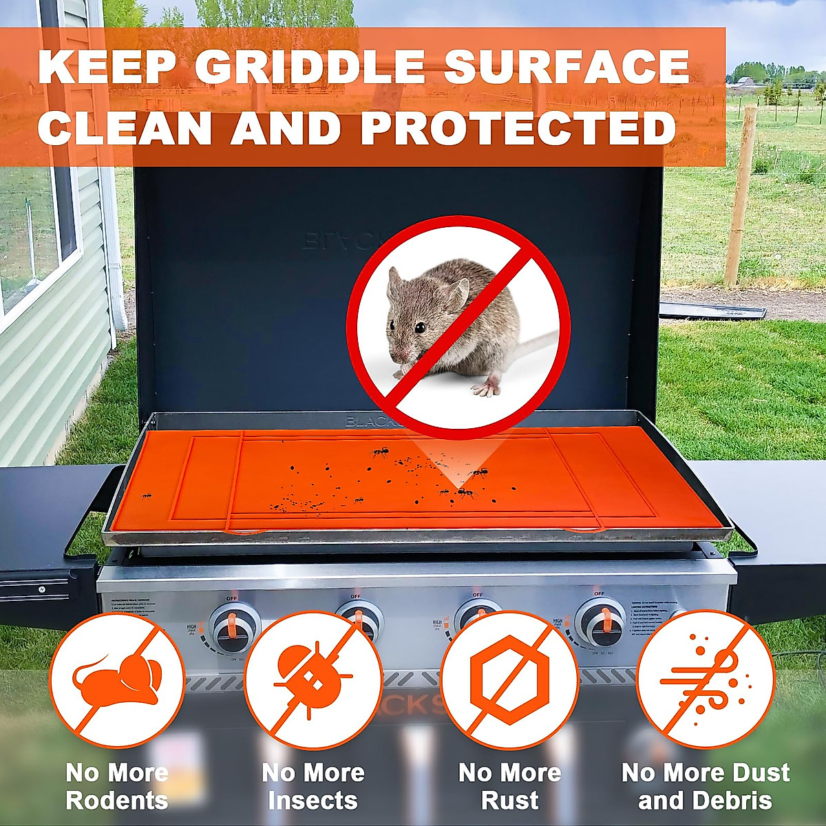 36" Silicone Griddle Mat for Blackstone, Heavy Duty Food Grade Silicone Grill Cover, Cuttable Griddle Silicone Protective Mat Cover, Resizable and Customizable (36/28/22inch)