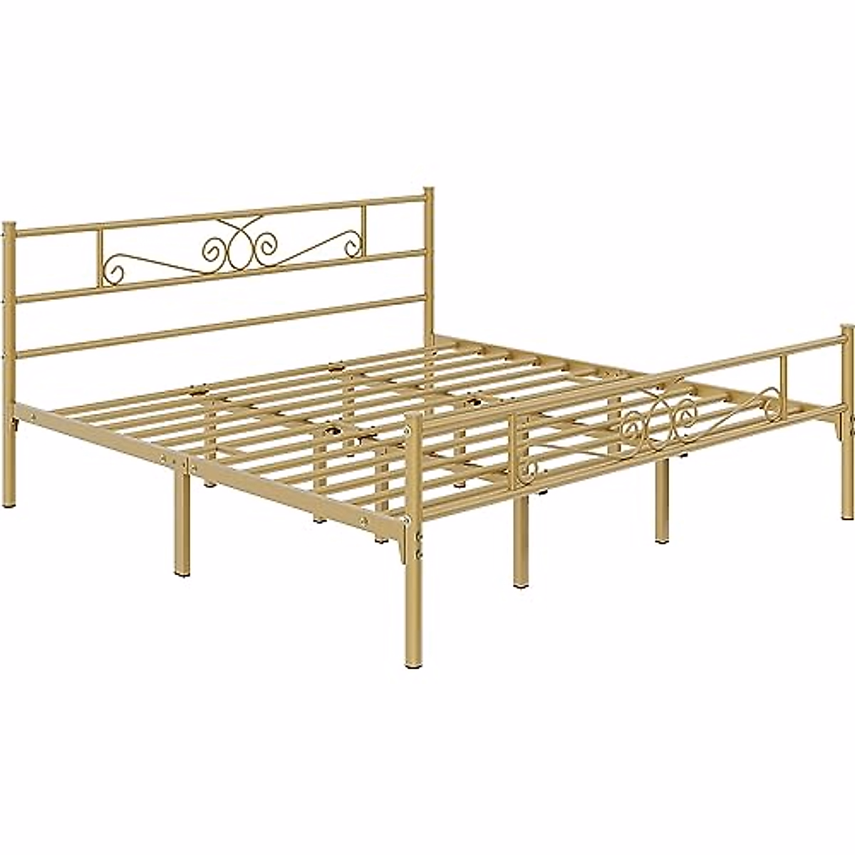 Yaheetech King Size Bed Frame Iron Mattress Foundation with Scroll Design Antique Gold Iron-Art Headboard and Footboard No Box Spring Needed Platform Bed for Beddrooms Guestrooms Dormitories